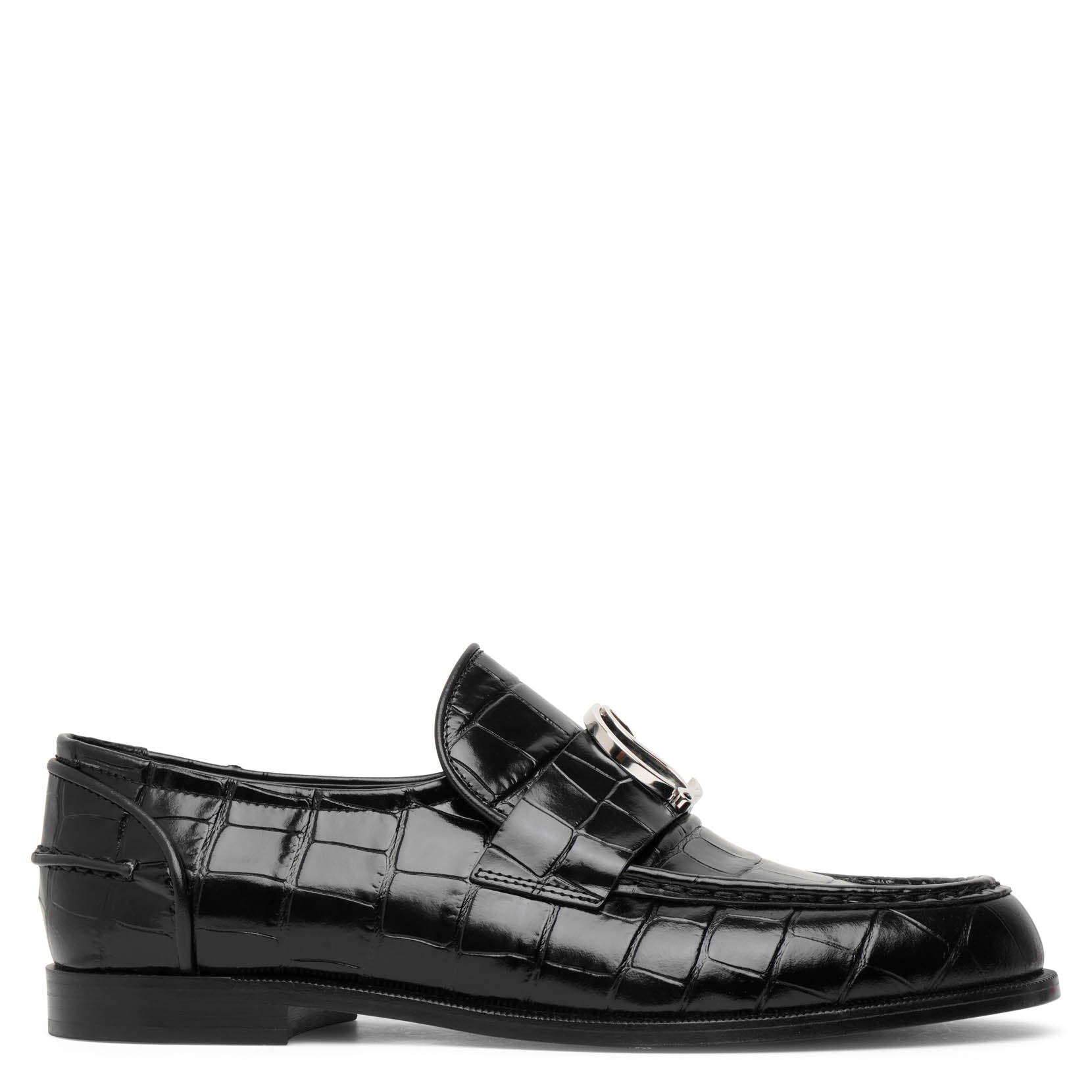 Christian Louboutin | CL Moc flat embossed black leather loafers ...