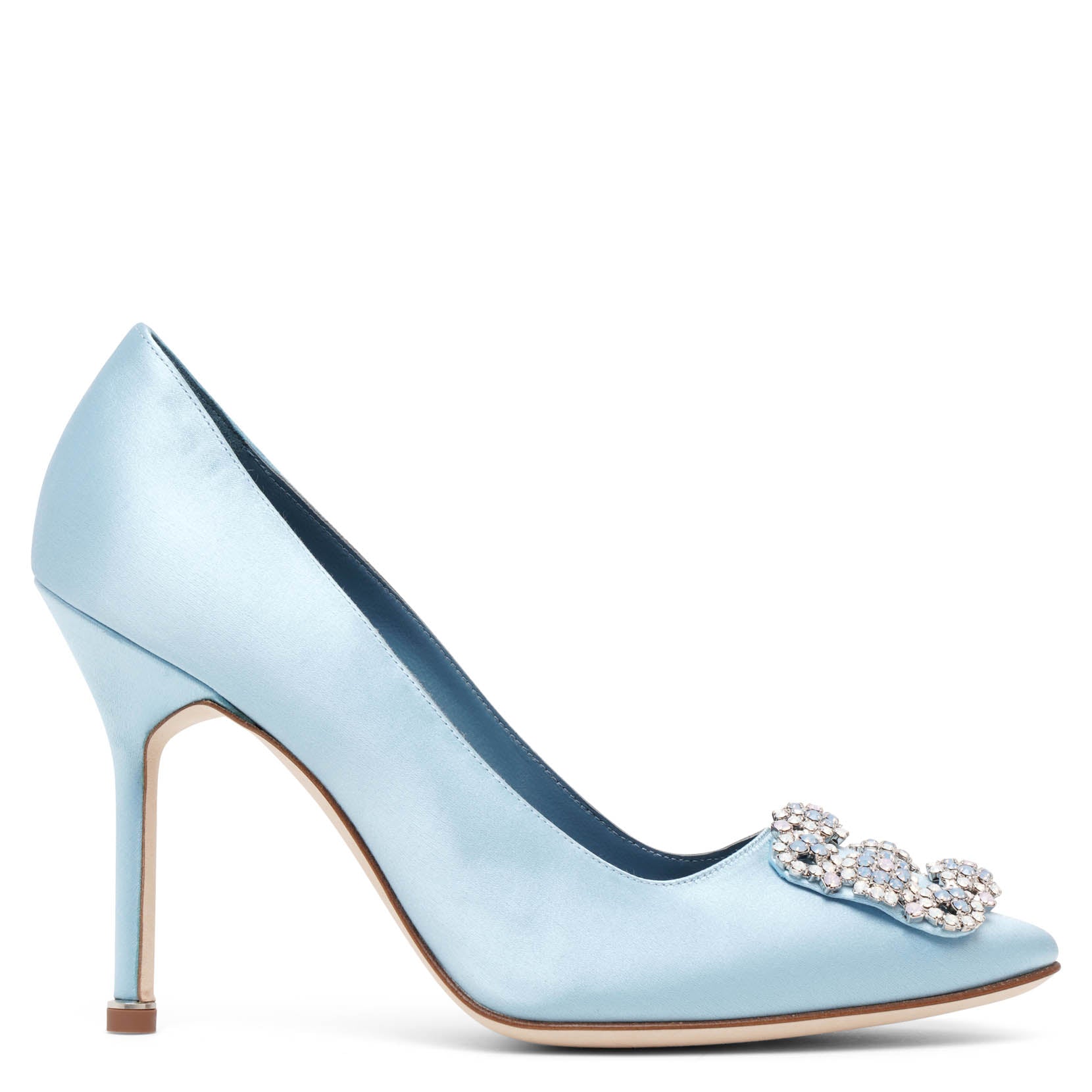 Manolo Blahnik | Hangisi 105 light blue satin pumps | Savannahs