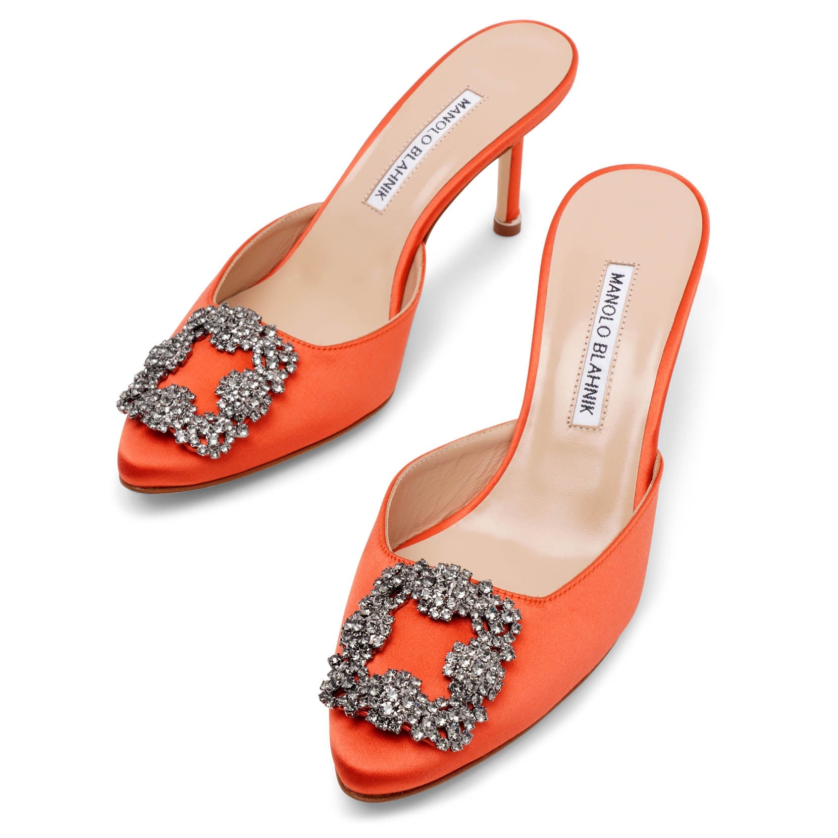 Manolo Blahnik | Hangisimu 70 coral satin mules | Savannahs