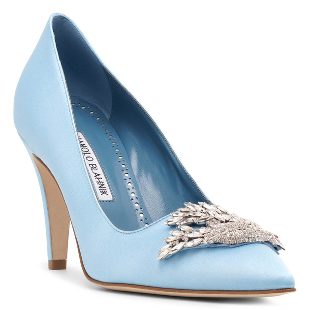 Manolo Blahnik | Palos 90 light blue satin pumps | Savannahs