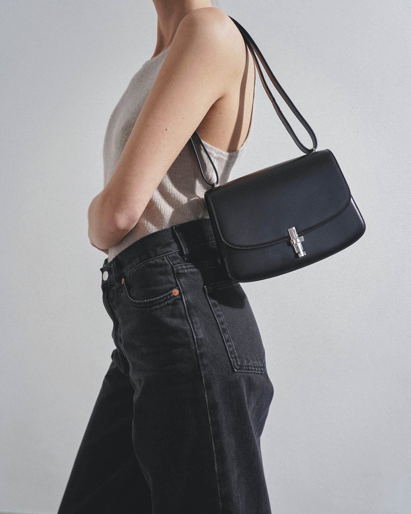 The Row | Sofia 8.75 black leather shoulder bag | Savannahs