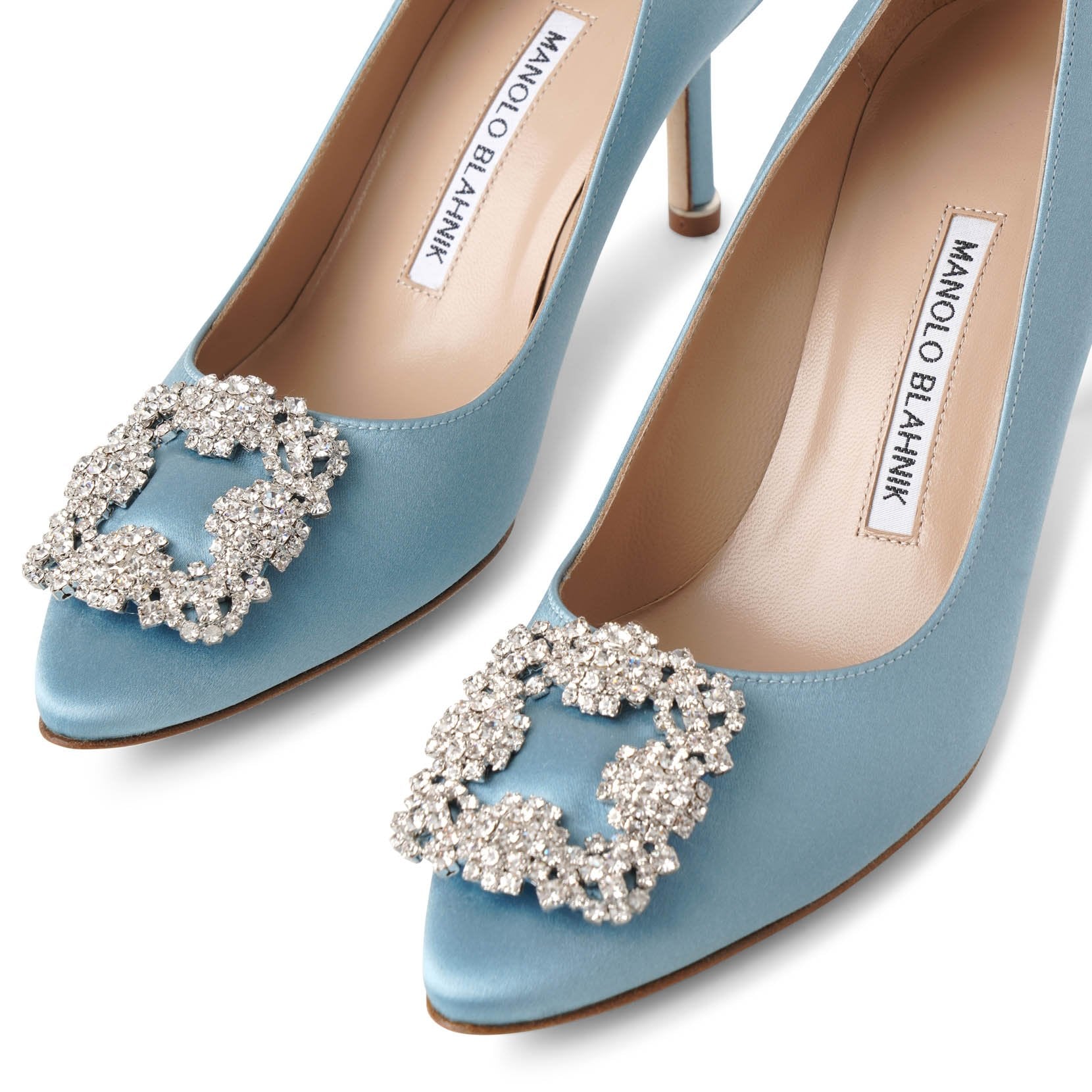 Manolo Blahnik | Hangisi 70 light blue satin pumps | Savannahs
